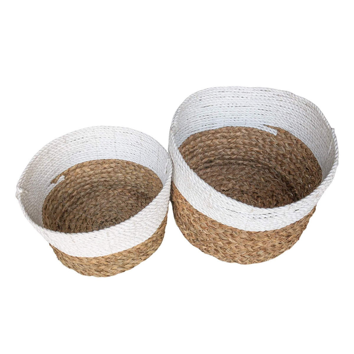 White and Natural Round Wide Basket | Handmade Baskets | Iluka Beach